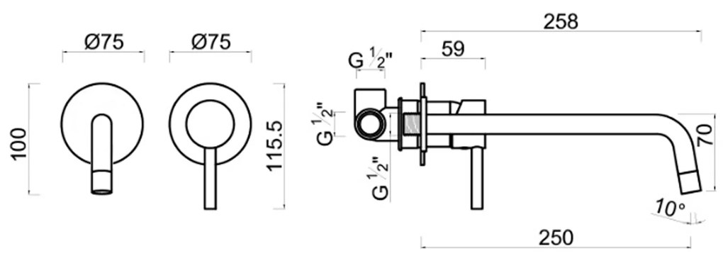 Sapho, RHAPSODY podomítková dvouprvková umyvadlová baterie, chrom