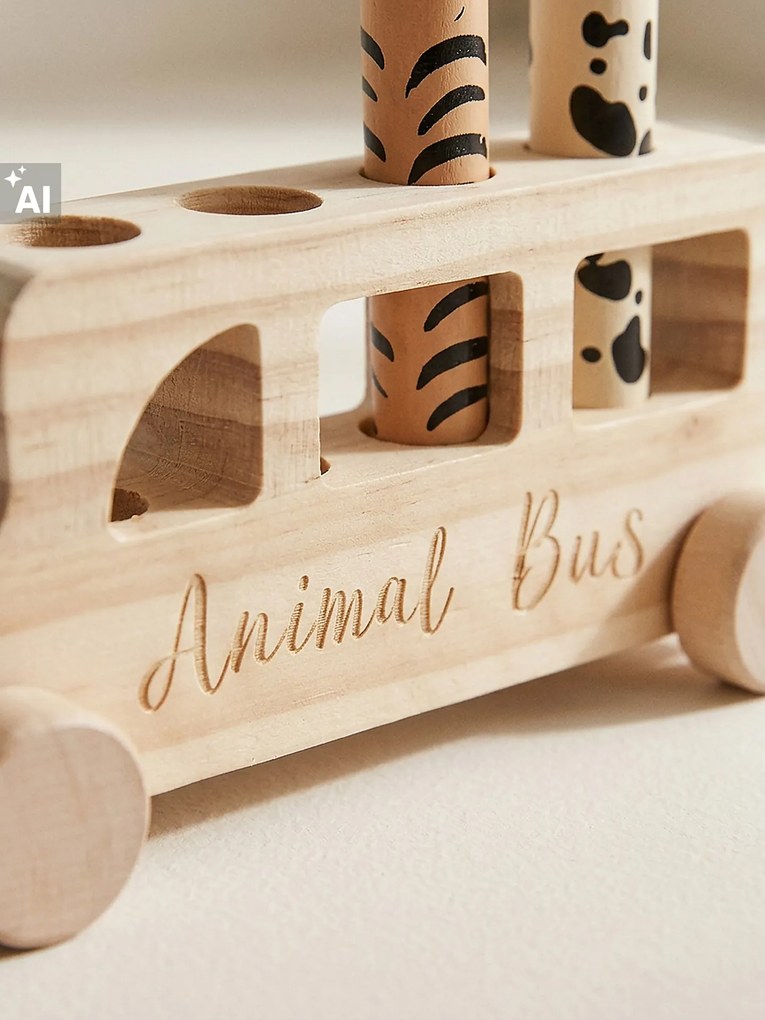 Sinsay - Dřevěný autobus s vyskakovacími kostkami a motivem zvířat - vícebarevná