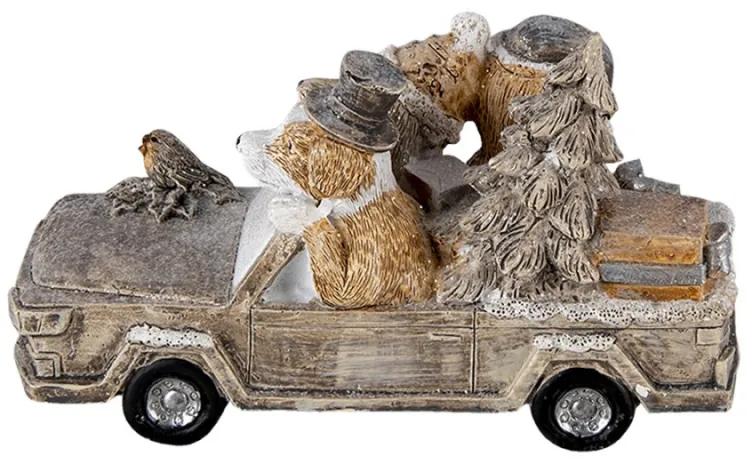 Vánoční dekorativní soška s kočkou a pejsky v autě – 15x7x9 cm