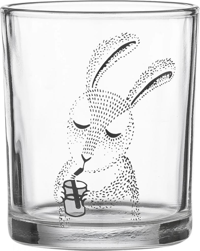 Bloomingville Dětská sklenička s králíkem Rabbit, černá barva, čirá barva, sklo