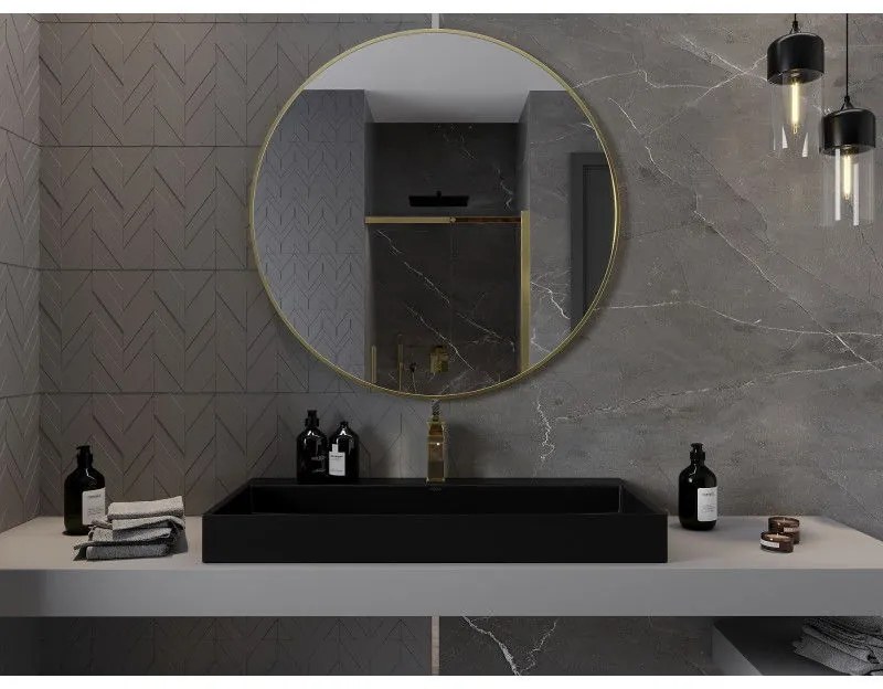 Mexen Loft, kulaté koupelnové zrcadlo 100 cm, barva rámu zlatá lesklá, 9850-100-100-000-50