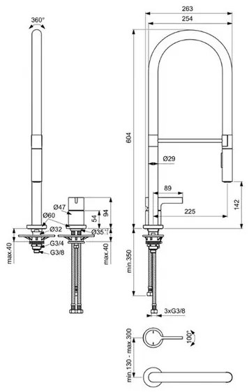 Ideal Standard Gusto Semi-Pro 2-otvorová dřezová baterie se sprškou, 2jet - Sunset Rose BD425J4