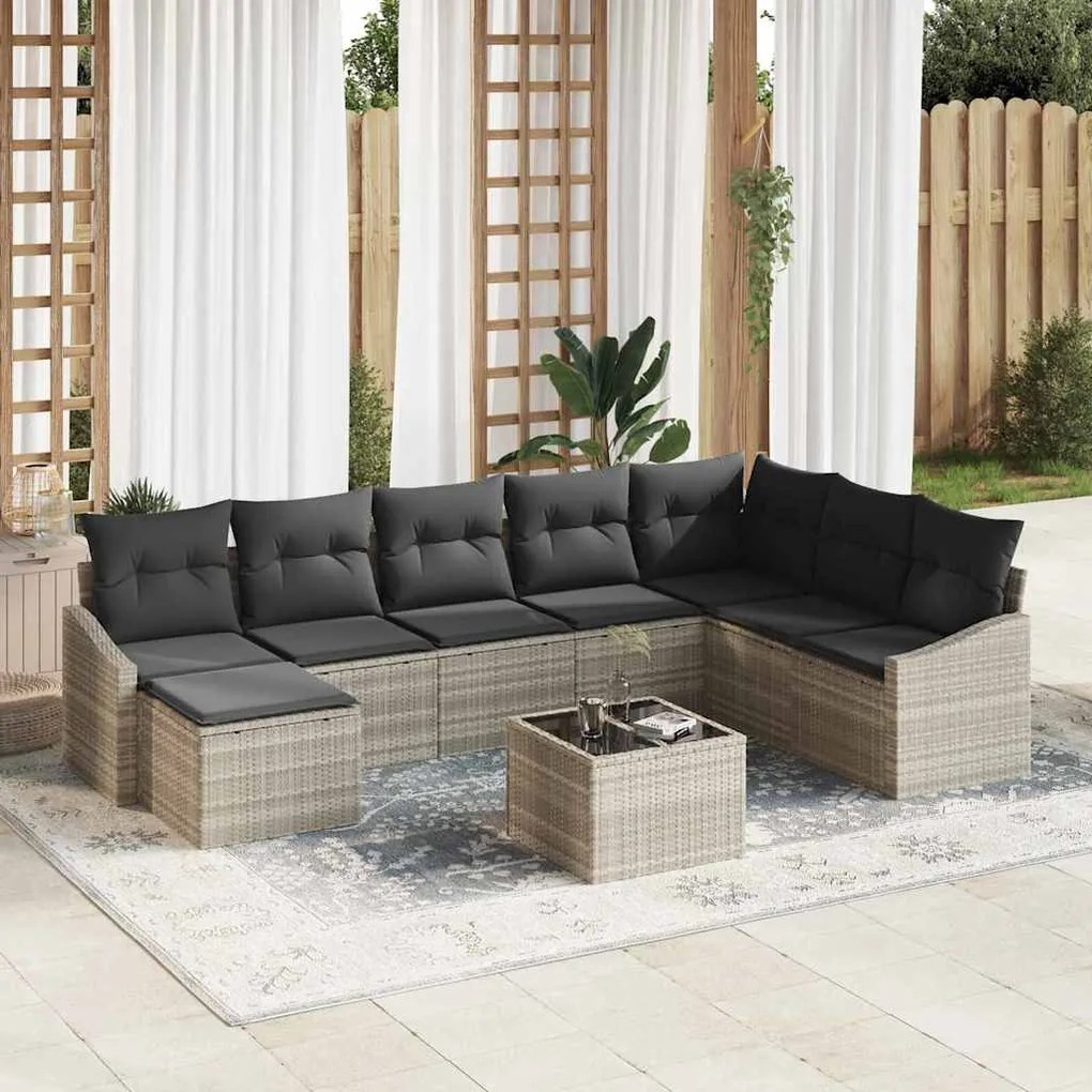 Set pohovek 9 ks Světle šedá polyratan 3346852