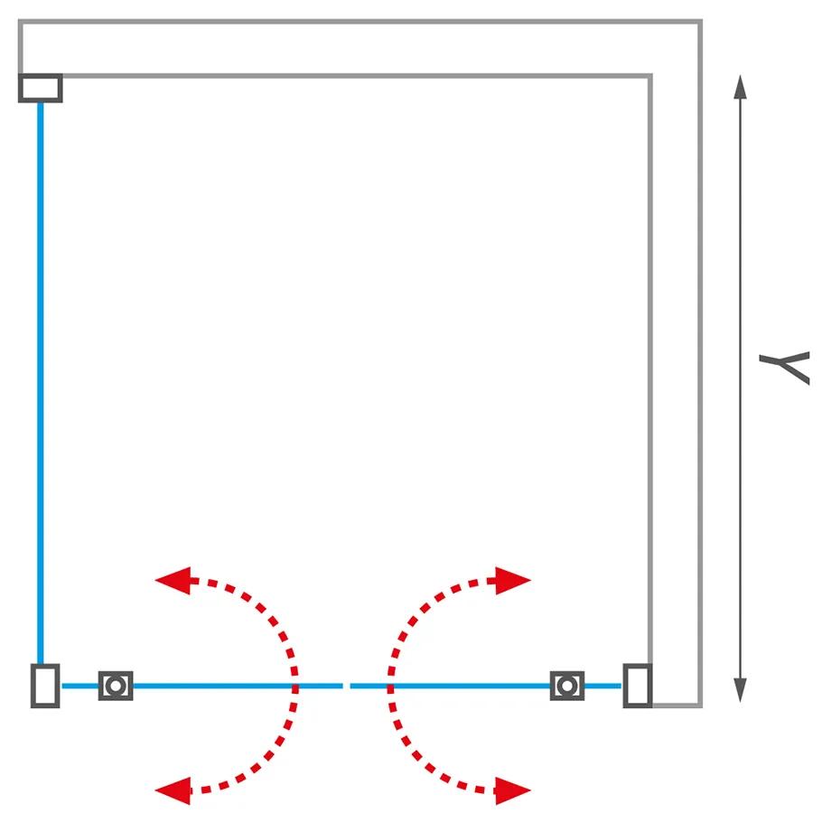 Dvoukřídlé sprchové dveře v kombinaci s pevnou stěnou LLDO2+LLB Viz technická specifikace Intimglass Brillant LLDO2/1000+LLB/750 1000 750 LLDO2/1000_LLB/750_br_ig