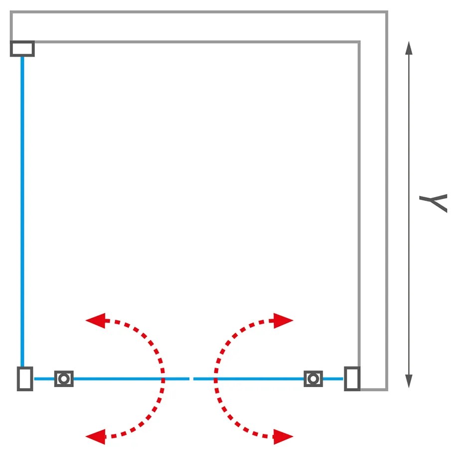 Dvoukřídlé sprchové dveře v kombinaci s pevnou stěnou LLDO2+LLB Viz technická specifikace Intimglass Brillant LLDO2/900+LLB/700 900 700 LLDO2/900_LLB/700_br_ig