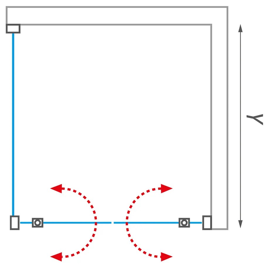 Dvoukřídlé sprchové dveře v kombinaci s pevnou stěnou LLDO2+LLB Viz technická specifikace Intimglass Brillant LLDO2/900+LLB/750 900 750 LLDO2/900_LLB/750_br_ig