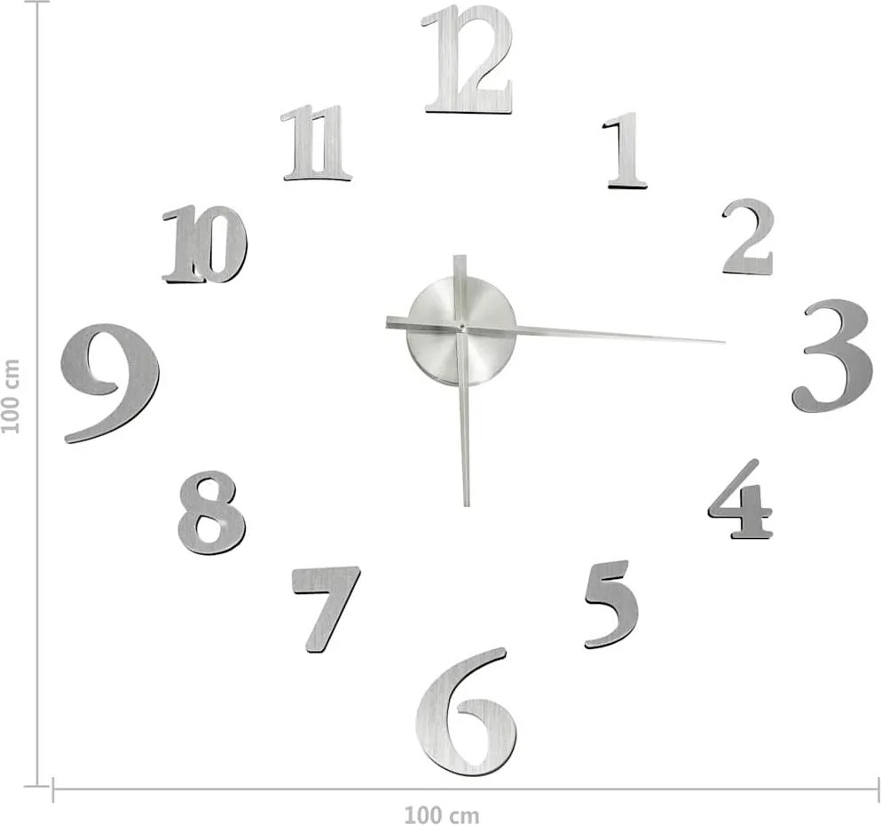 3D nástěnné hodiny moderní design stříbrné 100 cm XXL 325152