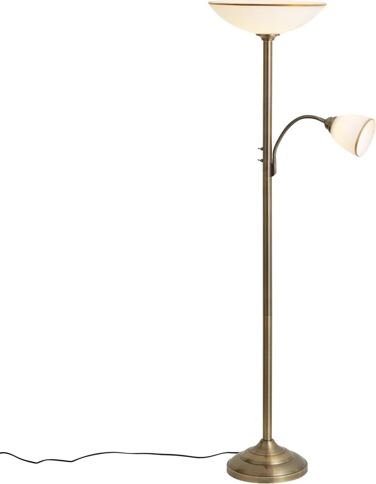 Klasická stojací lampa bronzová s opálovým sklem 2-světla - Katarina