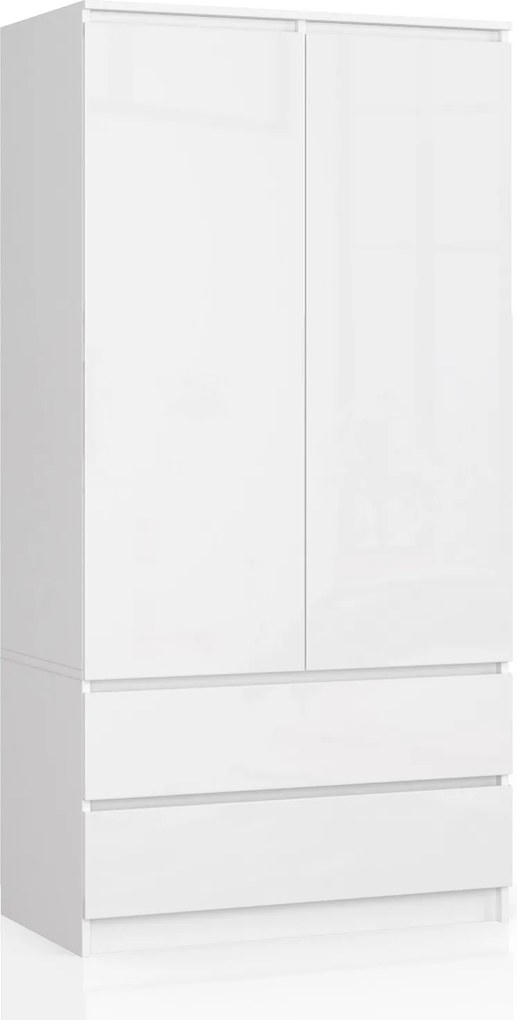 Šatní skříň S90 2D2SZ bílá/bílý lesk