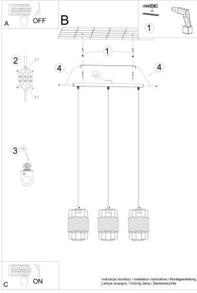 Sollux SL.1301 - Lustr na lanku GIZUR 3xE27/15W/230V