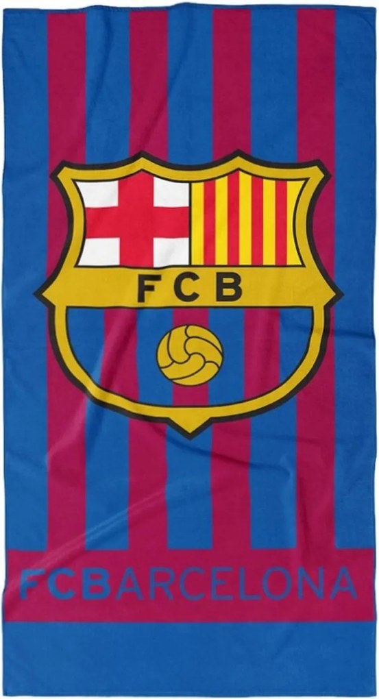 Bavlněná fotbalová osuška FC Barcelona - motiv Vertical - 100% bavlna s gramáží 320 g/m² - 70×140 cm