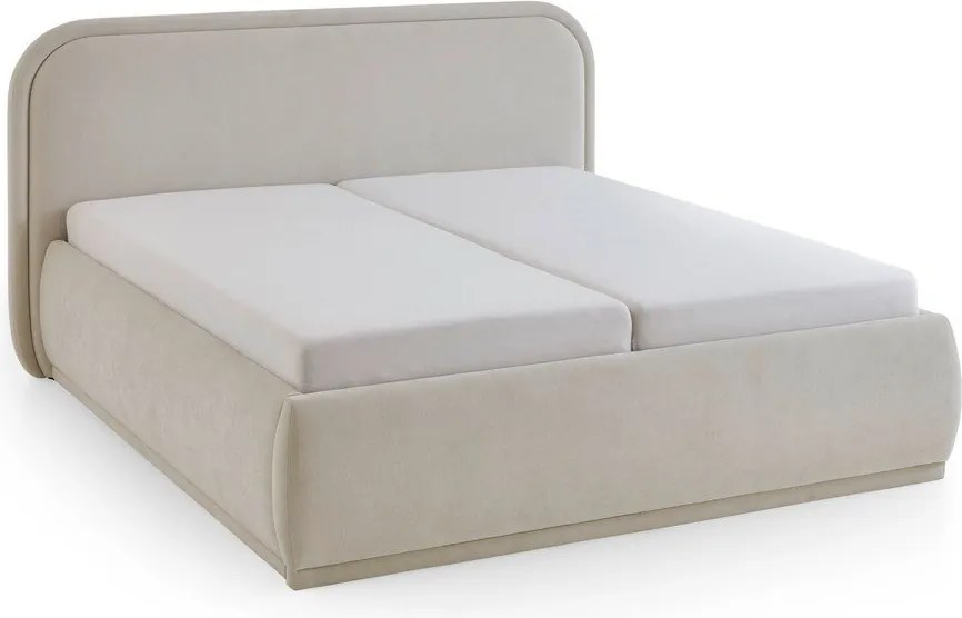 Krémová čalouněná dvoulůžková postel s úložným prostorem s roštem 160x200 cm Soma – Meise Möbel
