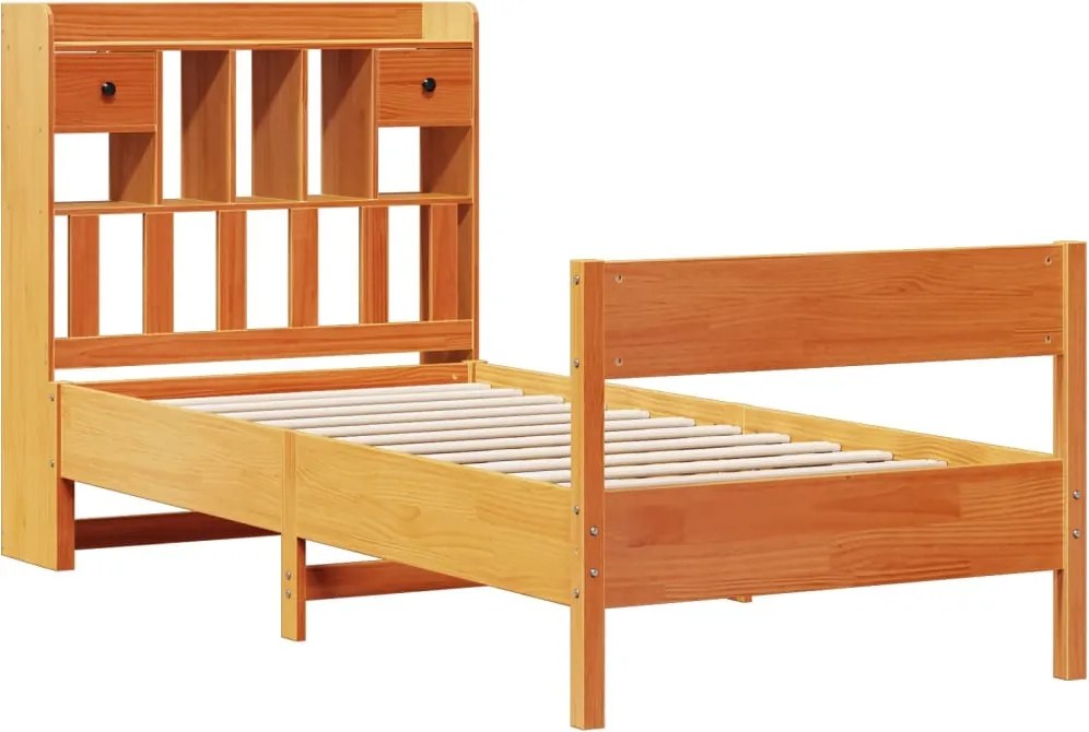 Postel s knihovnou bez matrace hnědá 75x190 cm masivní borovice 3323052