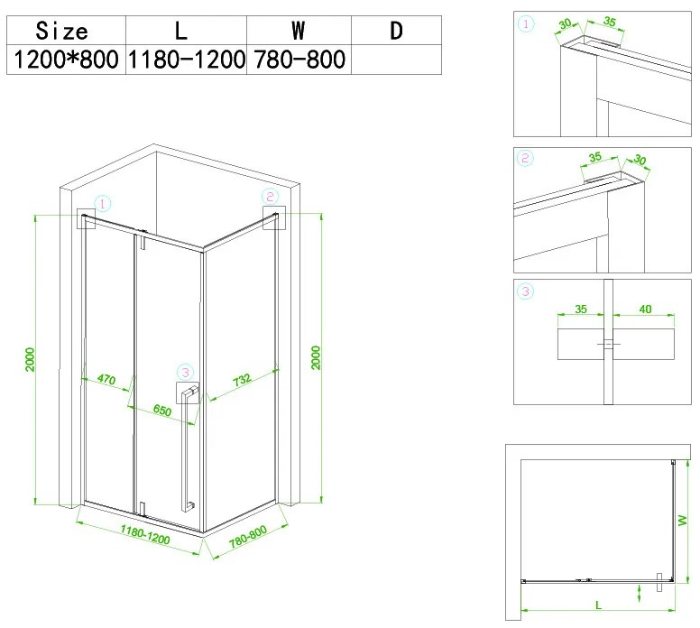 BPS-koupelny Obdélníkový sprchový kout HYD-OK12CS 120x80 černá/transparent - bez vaničky