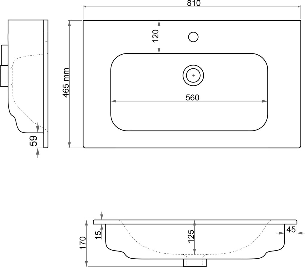 Sapho, PIEDRA nábytkové umyvadlo 81x46 cm, 43081