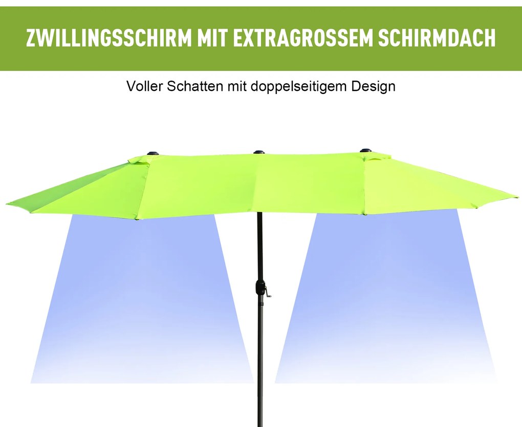 Zahradní slunečník Outsunny 460 x 270 cm oválný s ruční klikou, dvojitý slunečník v zelené barvě na terasu a zahradu | Aosom.de