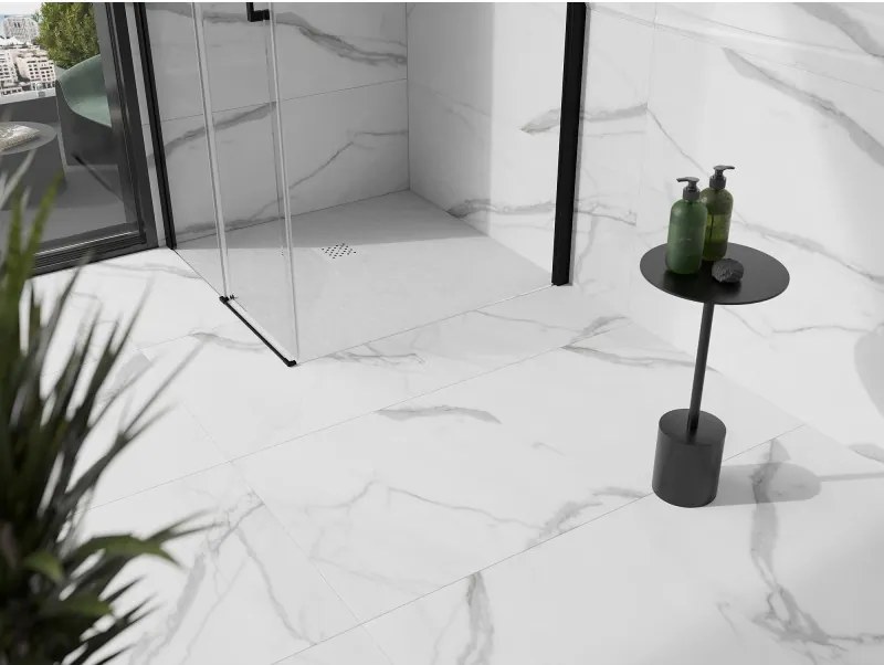 Mexen Stone+, čtvercová vanička z minerálního kompozitu 80 x 80 cm, bílá, bílá krytka, 44108080-W