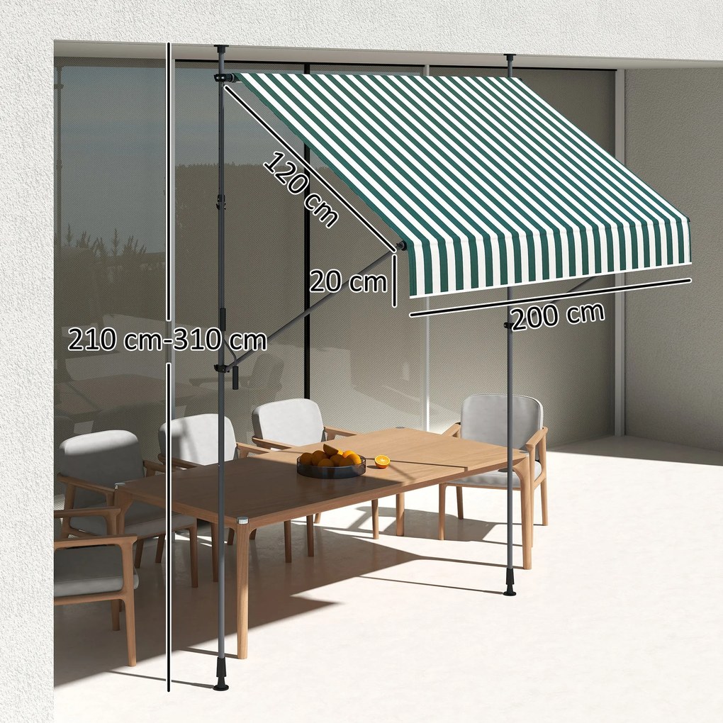 Outsunny Sluneční Markýza 2x1,2 m s Výsuvným Ramem, Zahradní Sluneční Plachta s Hliníkovým Rámem a Polyesterem 180g/㎡, pro Zahradu, Balkon a Terasu, …