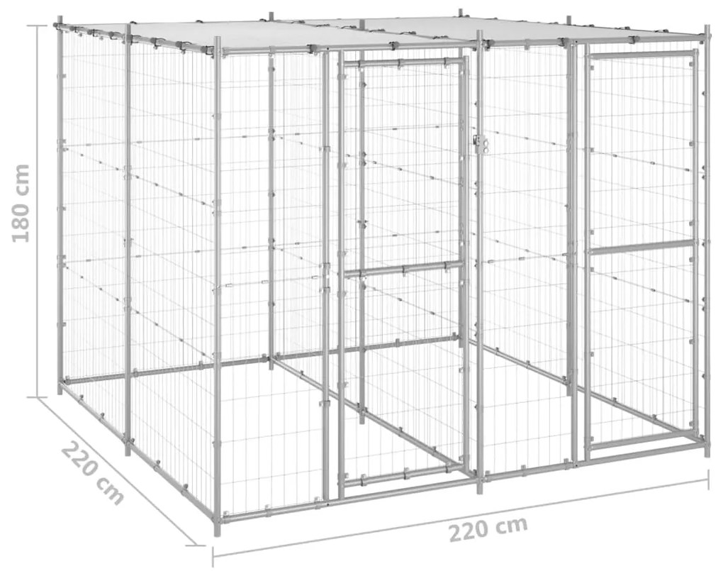 vidaXL Venkovní psí kotec se střechou pozinkovaná ocel 4,84 m²