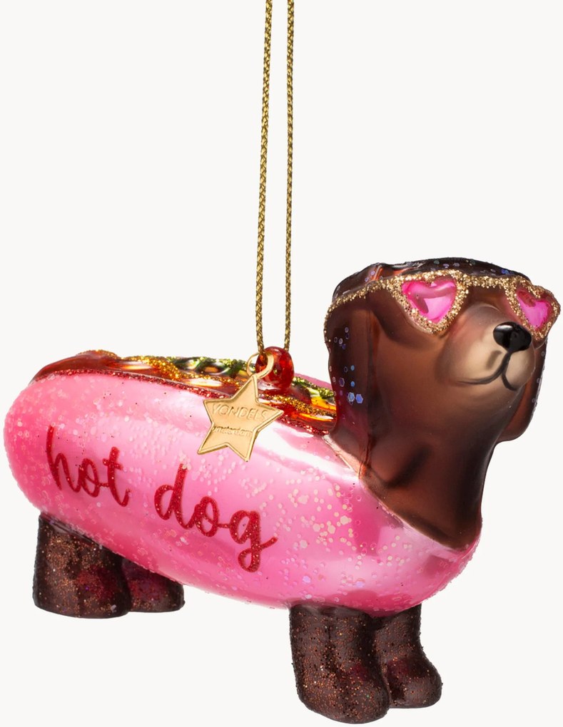 Ručně foukaná vánoční ozdoba Hotdog Dachshund