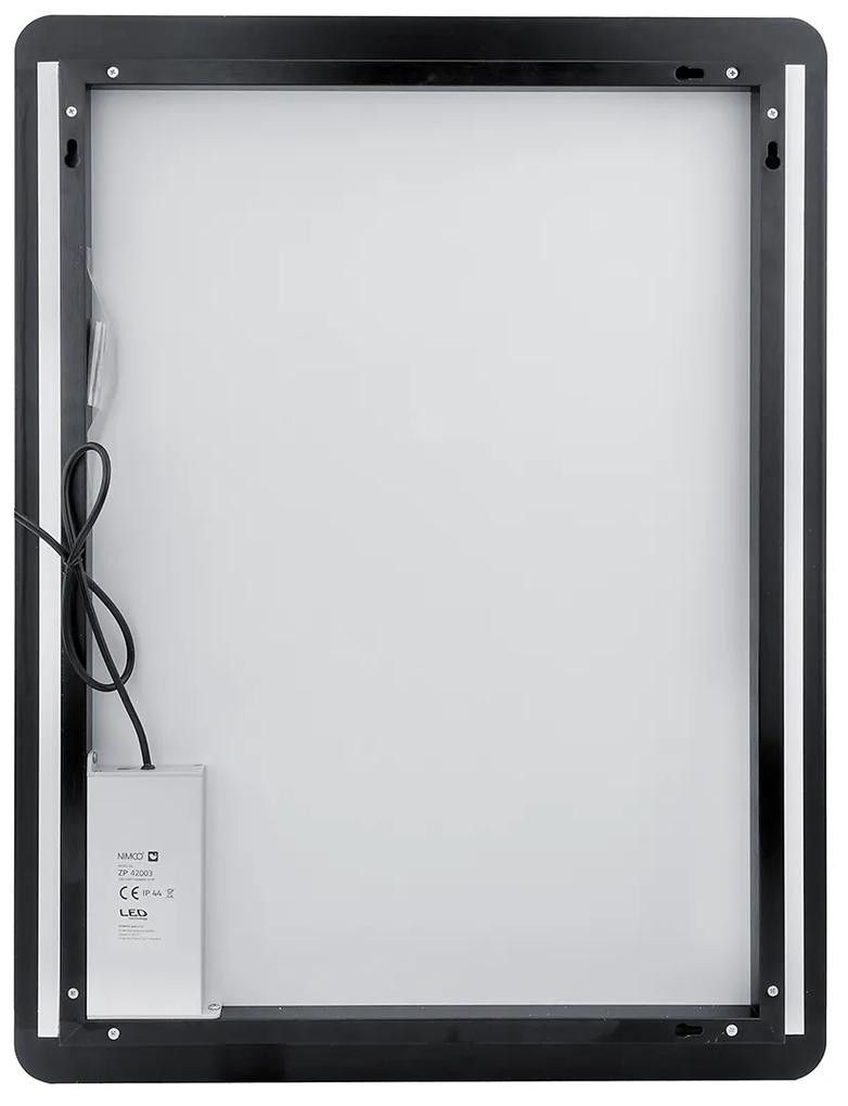 Černé zrcadlo do koupelny 80x60 s osvětlením a černým rámem NIMCO ZPC 42003-90