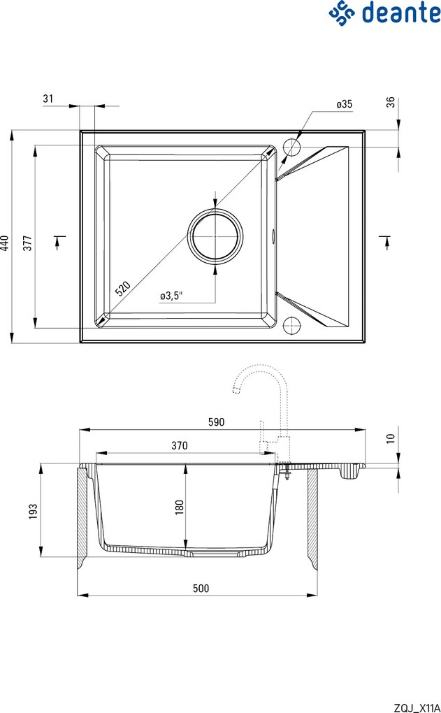 Deante Dřez Evora s odkapávačem, granit - ZQJ A11A alabastr