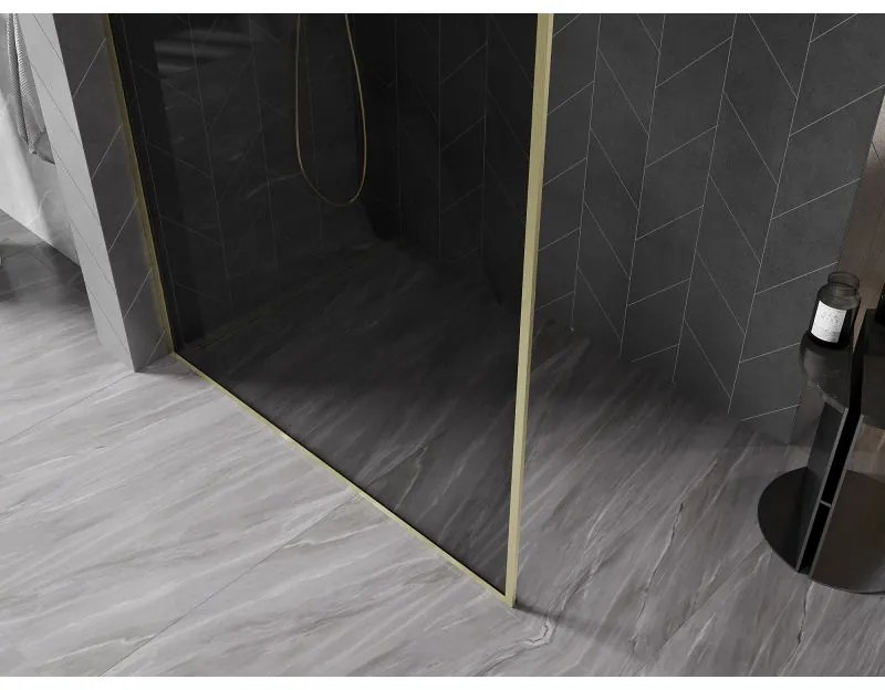 Mexen, Mexen Kioto-XF sprchová stěna s rámem 60 x 202 cm, grafit 10 mm, broušené zlato - 800-060-104-55-40-X