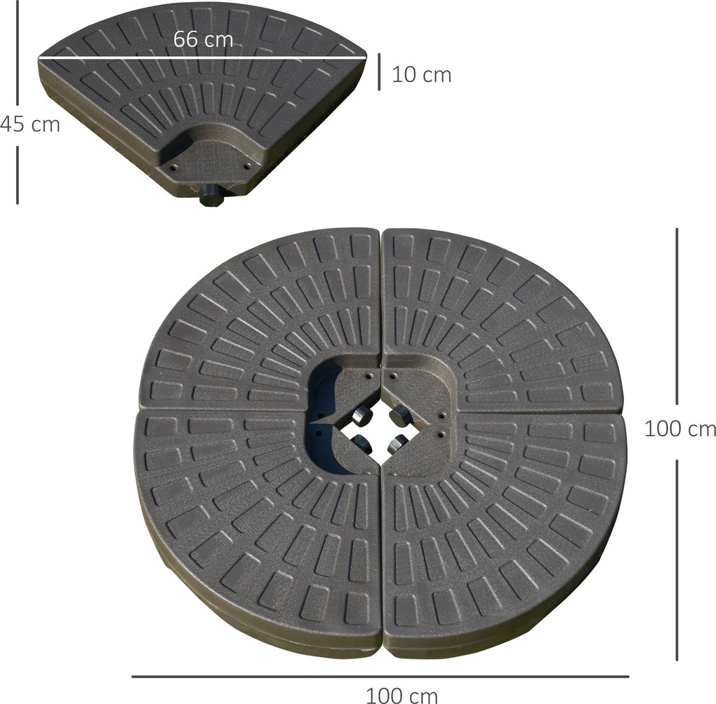 Stojan na slunečník naplnitelný 17 kg vody nebo 25 kg písku z HDPE v kávové barvě 100x100x10,5 cm pro slunečníky | Aosom.de