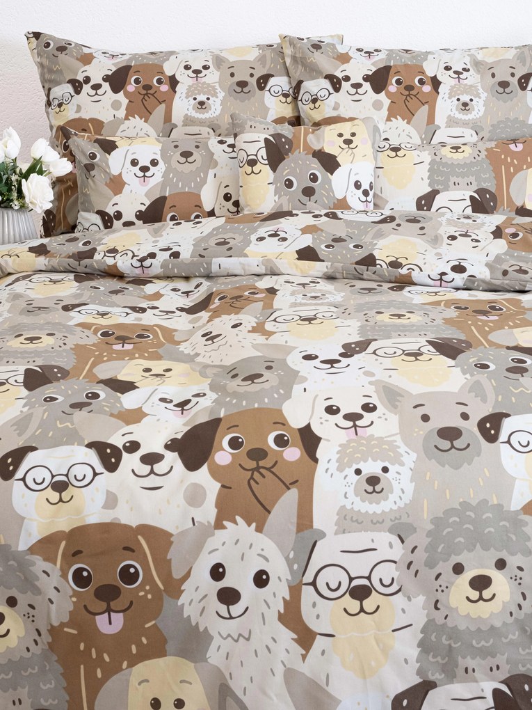 MK Lůžkoviny Francouzské bavlněné povlečení Renforcé - Psí invaze 220 × 200 cm, 2ks 70 x 90 cm