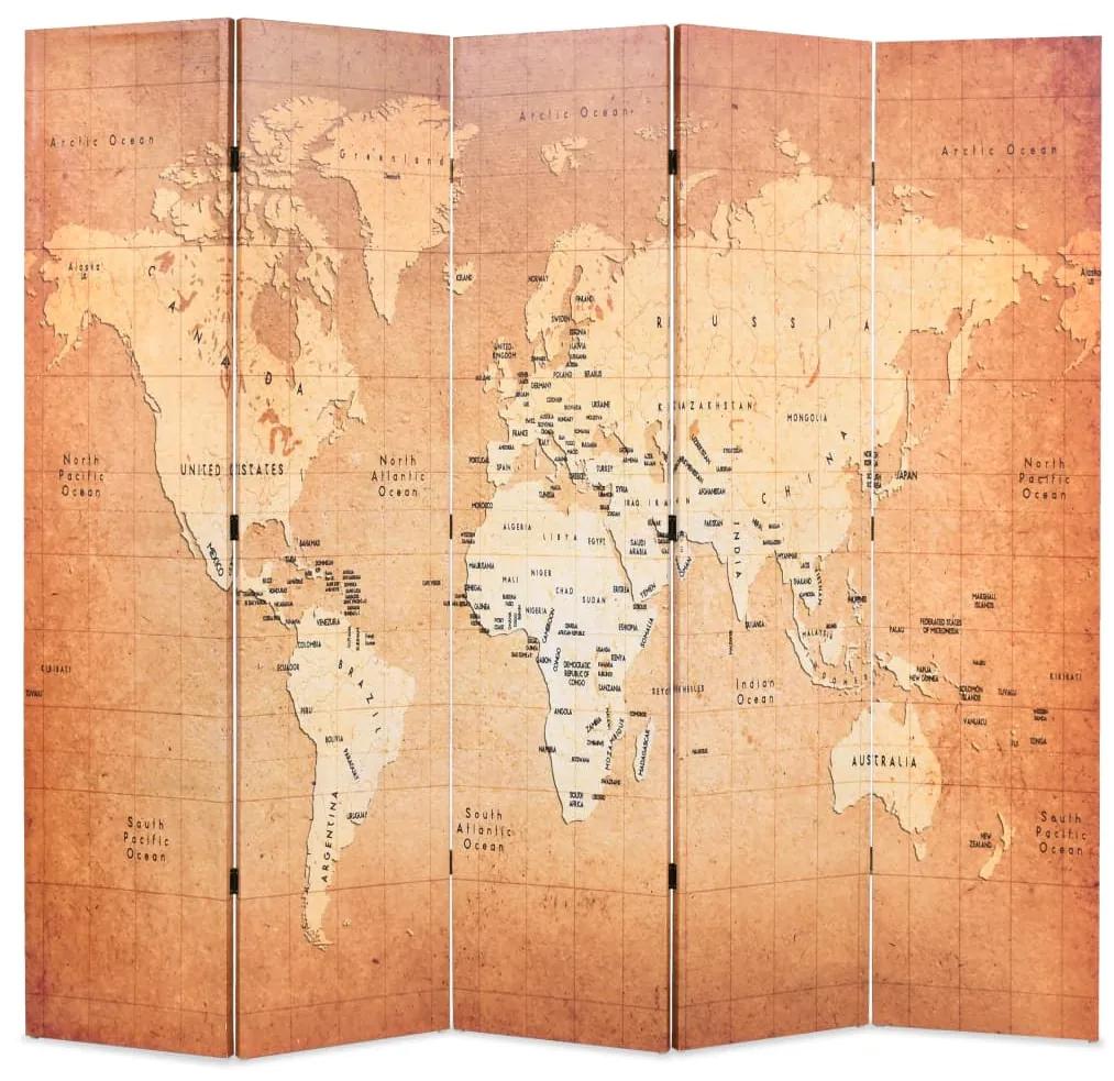 245879 vidaXL Skládací paraván 200 x 170 cm Mapa světa žlutý
