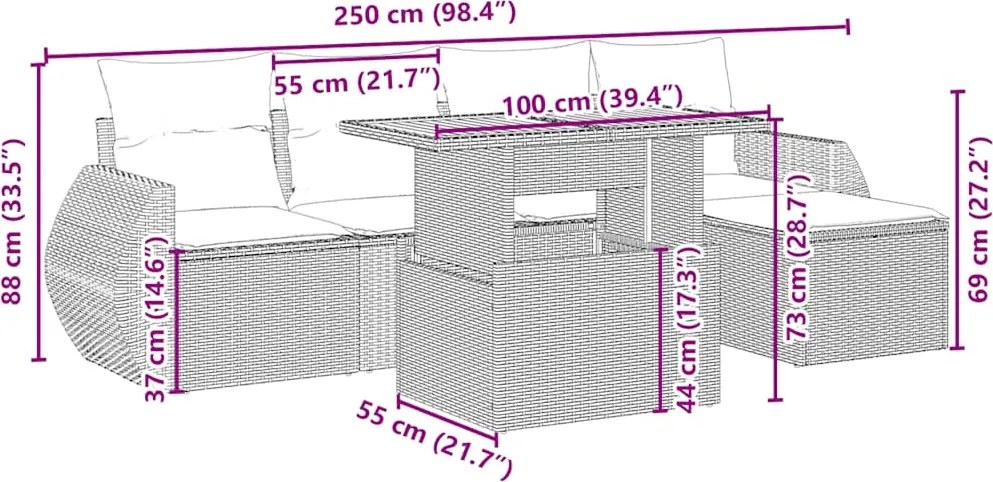 6dílná zahradní sedací souprava s poduškami béžová polyratan 3275809