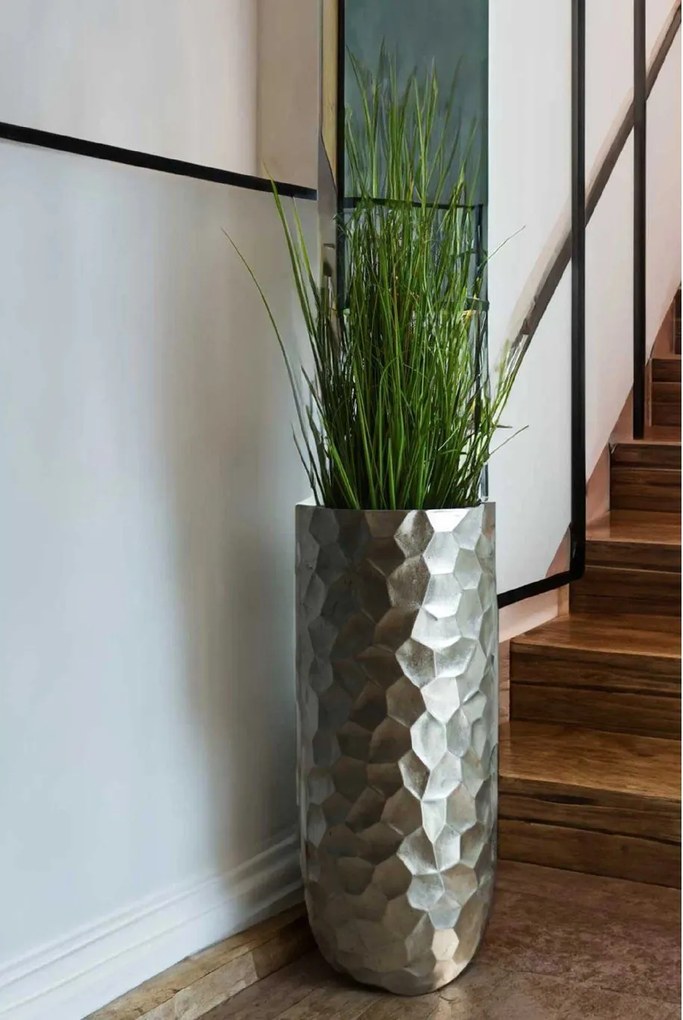 Luxusní květináč AMOLAR, sklolaminát, horní průměr 41 cm x výška 95 cm, stříbrný