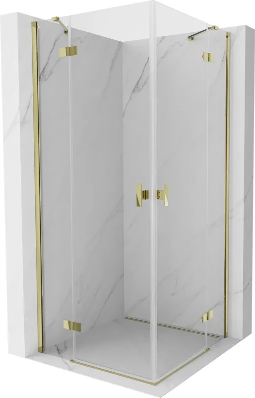 Mexen Mist-H Duo, 2-křídlý ​​výklopný sprchový kout 95 x 95 cm, čiré sklo, zlatý lesklý profil, 8A5-095L-095P-50-00