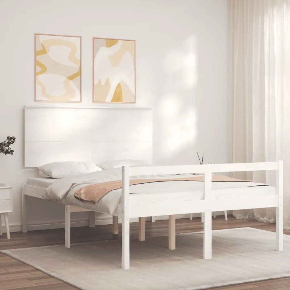 Postel s čelem pro seniory bílý 120x200 cm masivní dřevo 3195477