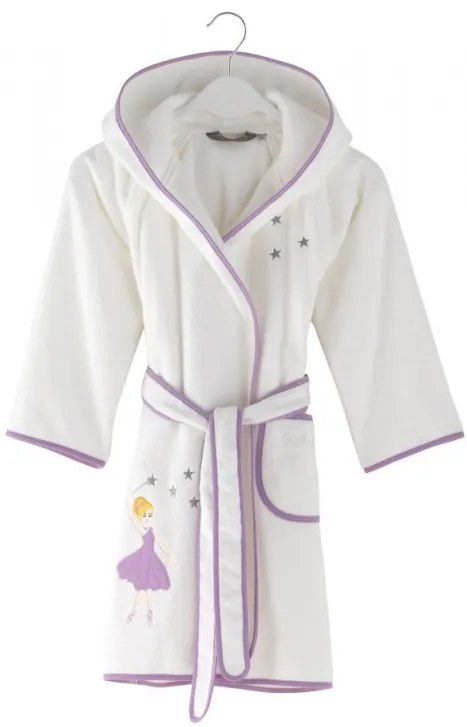 Soft Cotton Dětský župan BALLERINA s kapucí v dárkovém balení 2 roky (vel.92 cm) Bílá / lila výšivka