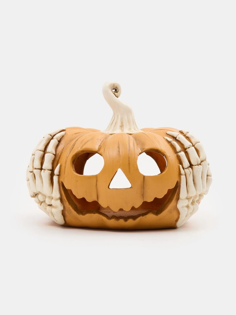 Sinsay - Halloweenský svícen na LED svíčky ve tvaru dýně s kostlivými rukama - oranžová