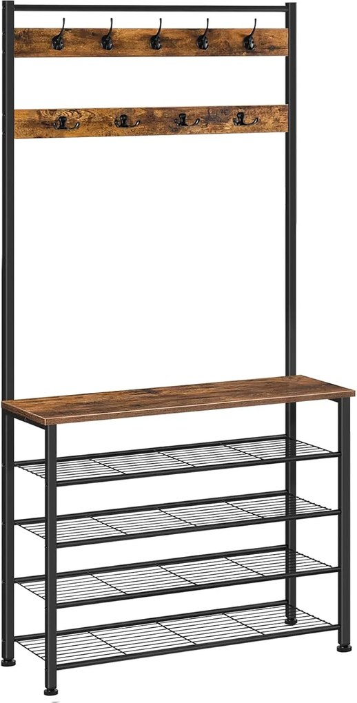 Předsíňový věšák s botníkem Vasagle Mjora 80 cm černý/hnědý