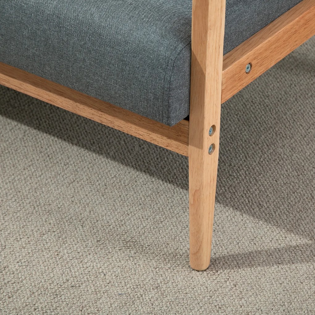 HOMCOM Dvoumístná pohovka Loveseat 2-místná s čalouněním kompaktní design v kombinaci lnu a kaučukovníku šedá 115x66,5x73cm do obývacího pokoje