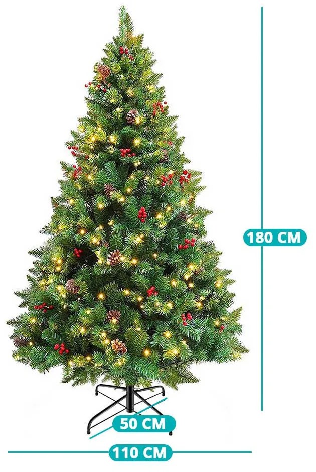 Umělý vánoční stromek s 260 LED diodami, teplý bílý, 180 cm