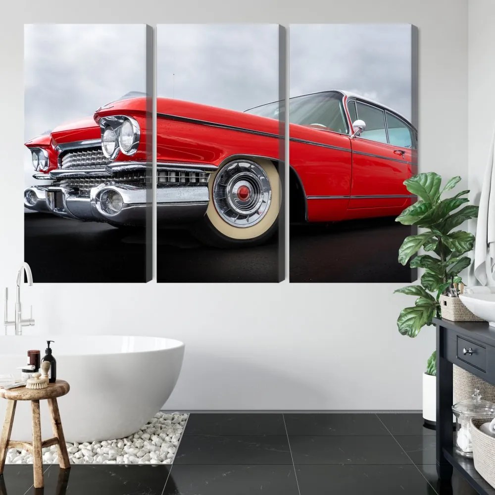 Vícedílný obraz Červené Auto Z 50. Let Nedostatek Nedostatek Plátno Canvas 120x80