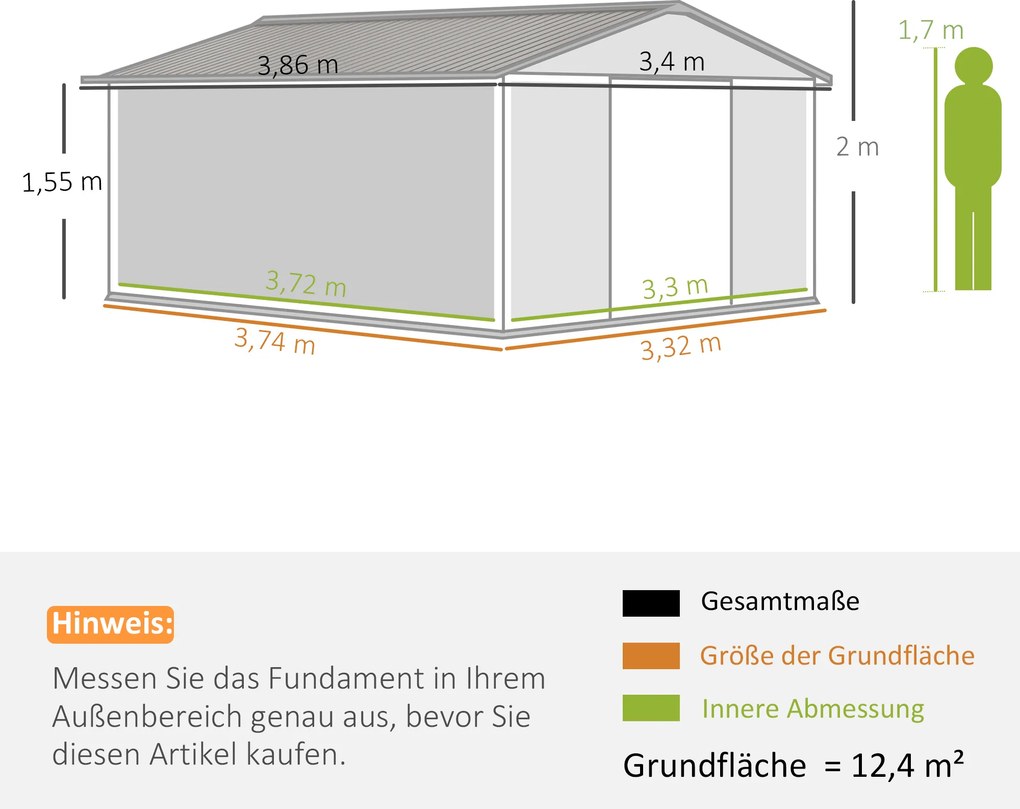 Outsunny kůlna na nářadí s podezdívkou kůlna na nářadí zahradní kůlna kovová uhlíkově šedá 340 x 386 x 200 cm | Aosom