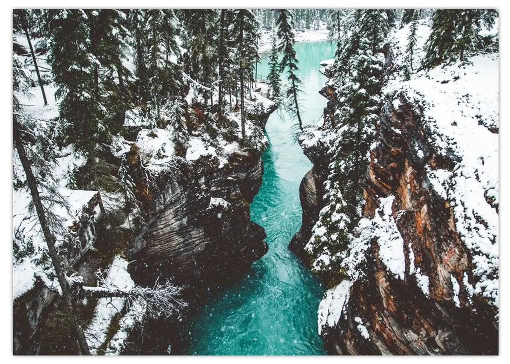 Obraz - horská řeka v zimě (70x50 cm)