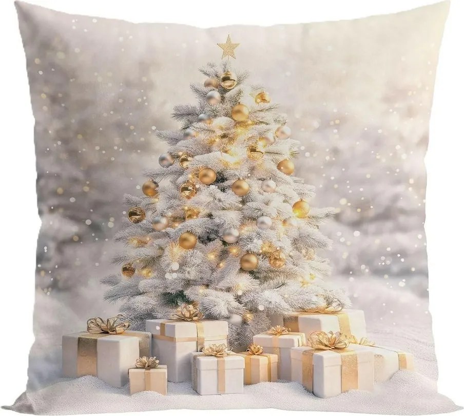 Vánoční povlak na polštář Golden Tree 40x40 cm béžový/zlatý