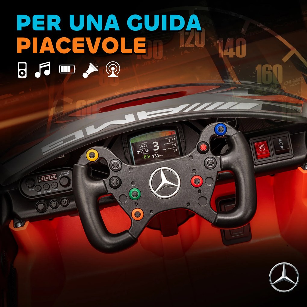 AIYAPLAY dětské elektrické auto 3-8 let Mercedes-AMG 12V s dálkovým ovládáním, LED světly, transportními kolečky, oranžová