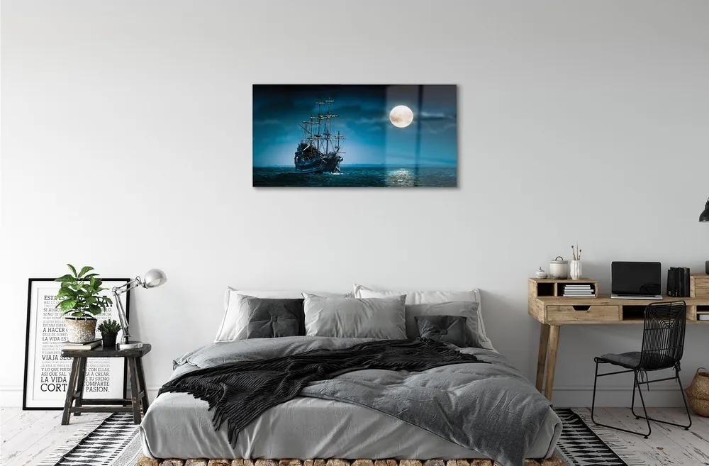 Obraz na skle Sea city měsíc loď 100x50 cm