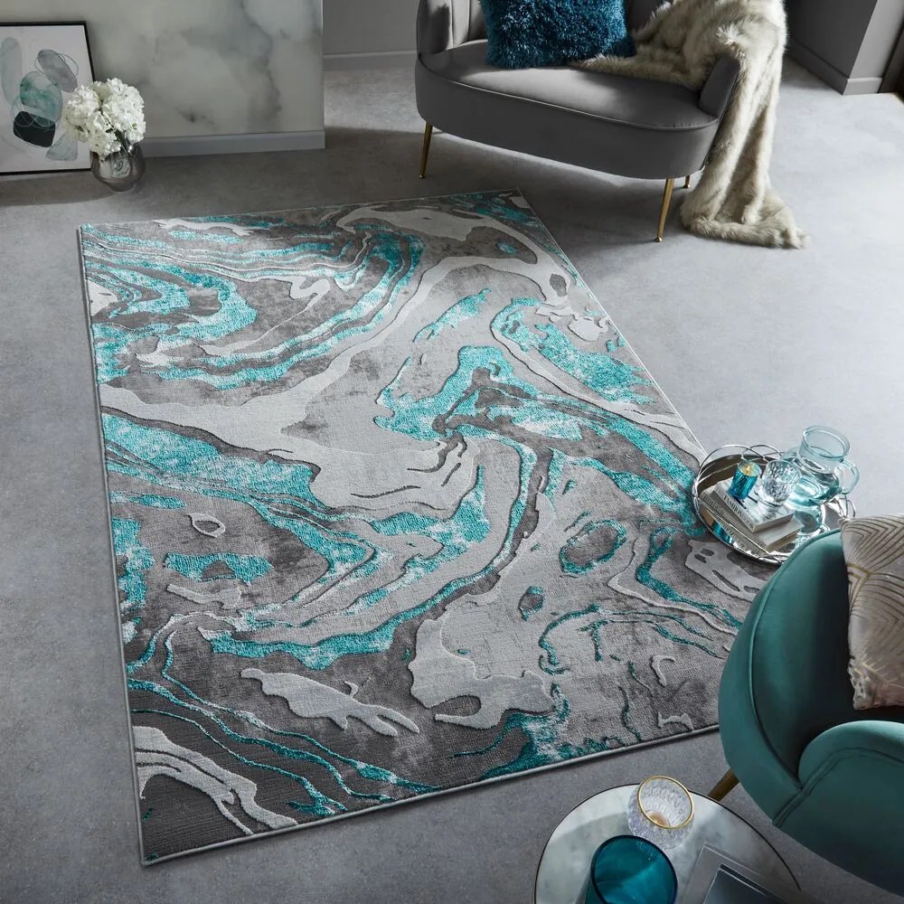 Flair Rugs, Kusový koberec Eris Marbled Emerald, 240x340, modrá, kancelář