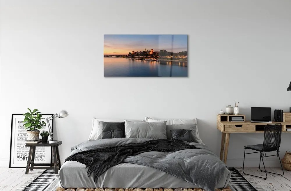 Obraz na skle Krakow Sunset řeky lock 100x50 cm