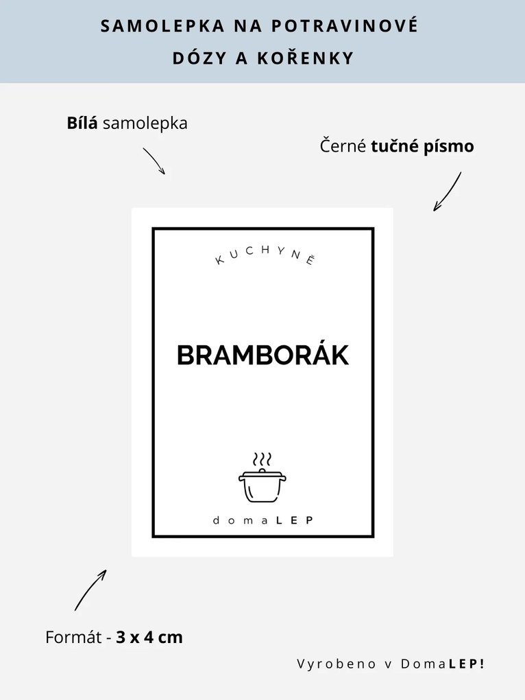 Samolepka na kořenky BRAMBORÁK bílá 3 × 4 cm tučné písmo