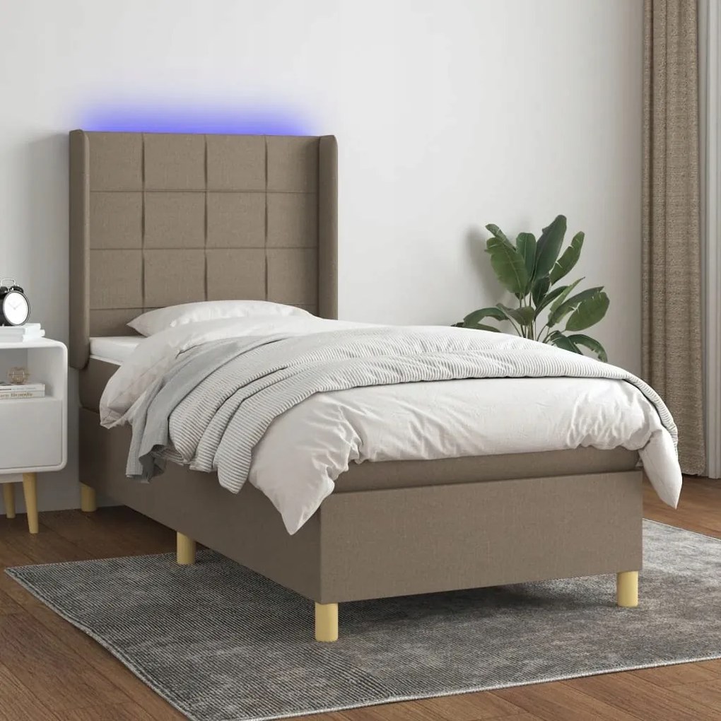 Box Spring Postel S Matrací A Led Textil Taupe Blok se čtverci 80 x 200 c