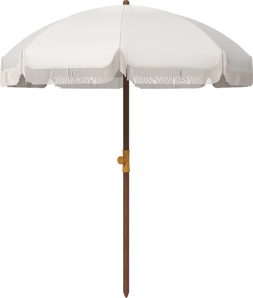 Plážový slunečník Outsunny s třásněmi Ø190x210 cm, slunečník pro terasu s 8 tyčemi, manuální otevírání, UV ochrana, voděodolný a přepravní taška pro z